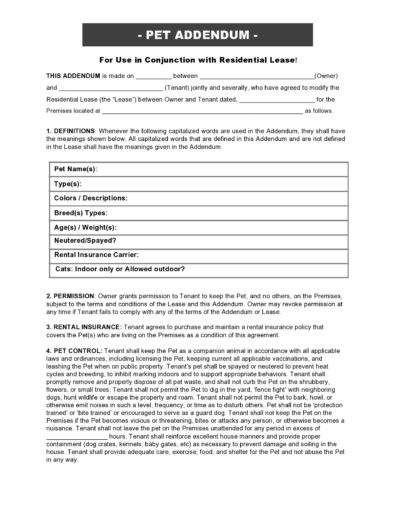 39 Free Pet Addendum Forms to Rental Agreement [DOC, PDF]