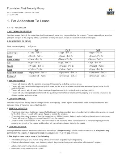 39 Free Pet Addendum Forms to Rental Agreement [DOC, PDF]