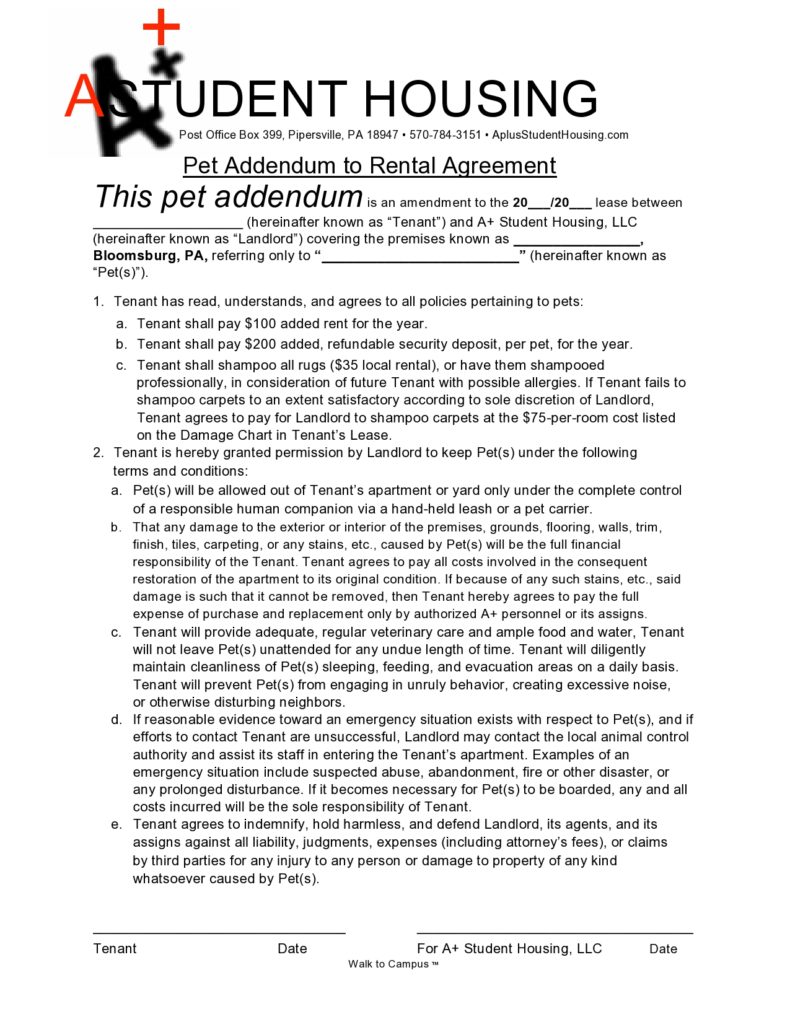 39 Free Pet Addendum Forms to Rental Agreement [DOC, PDF]