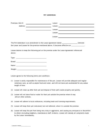 39 Free Pet Addendum Forms to Rental Agreement [DOC, PDF]
