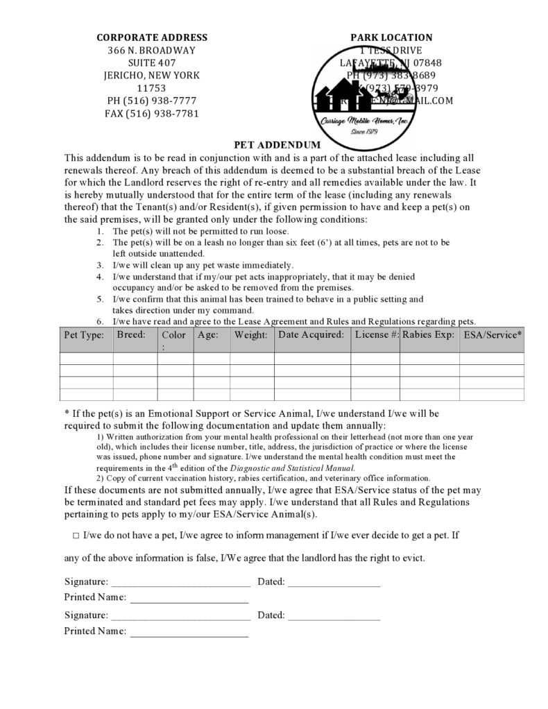 39 Free Pet Addendum Forms to Rental Agreement [DOC, PDF]