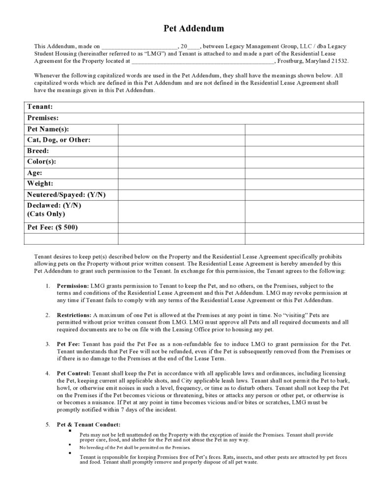 41 Free Lease Addendum Templates & Forms [By State]