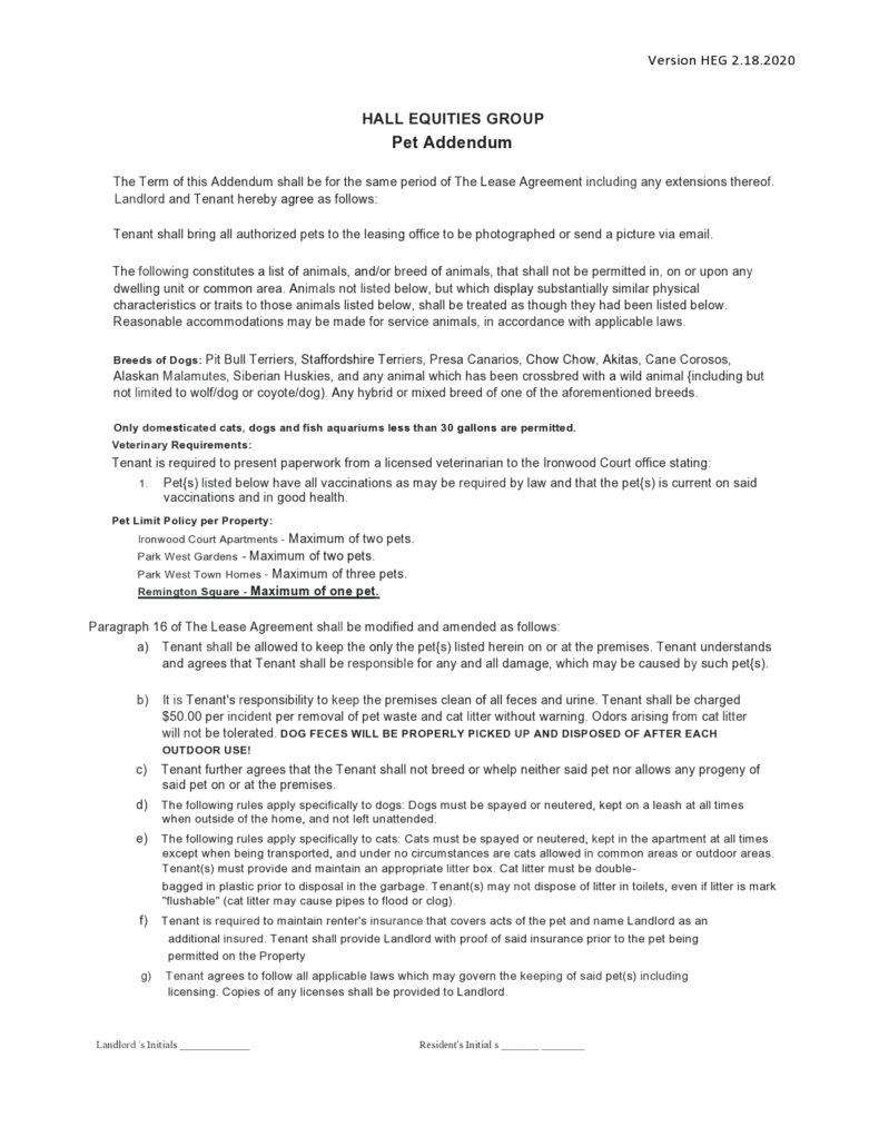 39 Free Pet Addendum Forms to Rental Agreement [DOC, PDF]