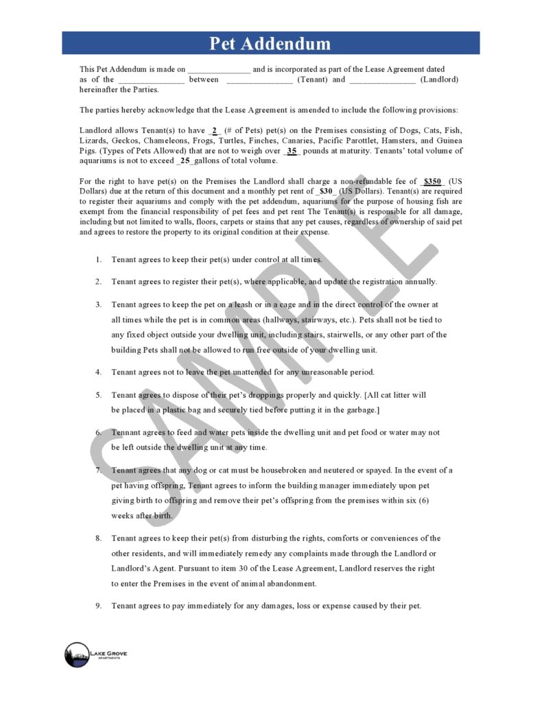 39 Free Pet Addendum Forms to Rental Agreement [DOC, PDF]