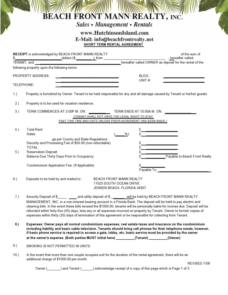 80 Short-Term & Vacation Rental Agreement Templates [Word,PDF]