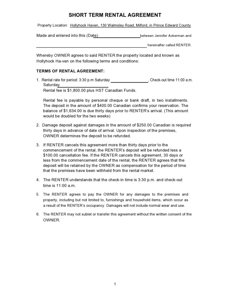 80 Short-Term & Vacation Rental Agreement Templates [Word,PDF]