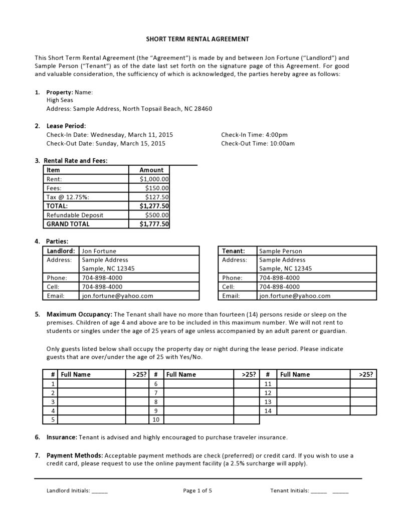 80 Short-Term & Vacation Rental Agreement Templates [Word,PDF]