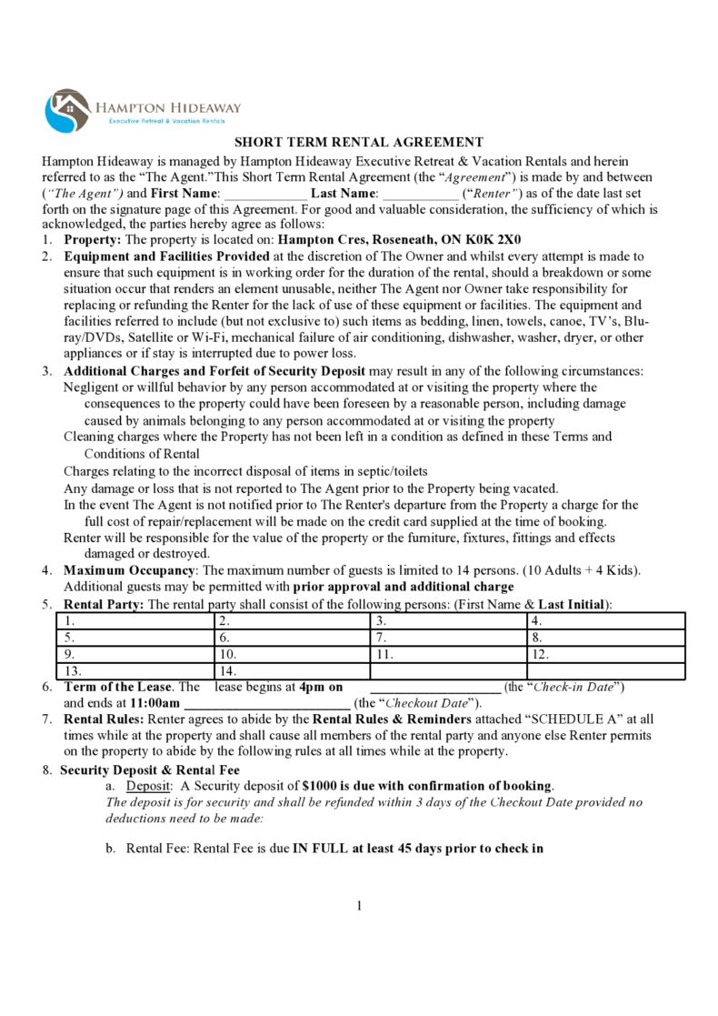 80 Short-Term & Vacation Rental Agreement Templates [Word,PDF]