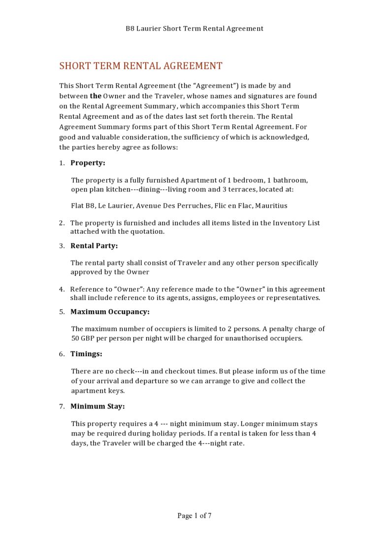 80 Short-Term & Vacation Rental Agreement Templates [Word,PDF]