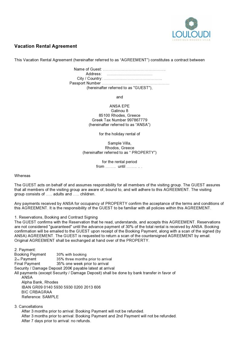 80 Short-Term & Vacation Rental Agreement Templates [Word,PDF]