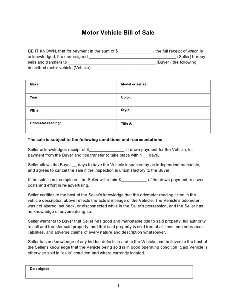 40 Printable Bill of Sale For a Car Samples [Word, PDF]