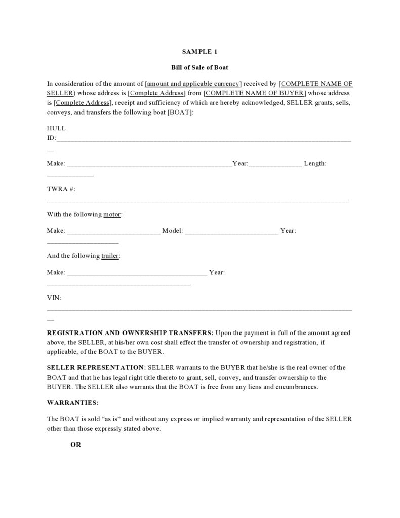 41 Great Boat Bill of Sale Templates [All States] ᐅ TemplateLab