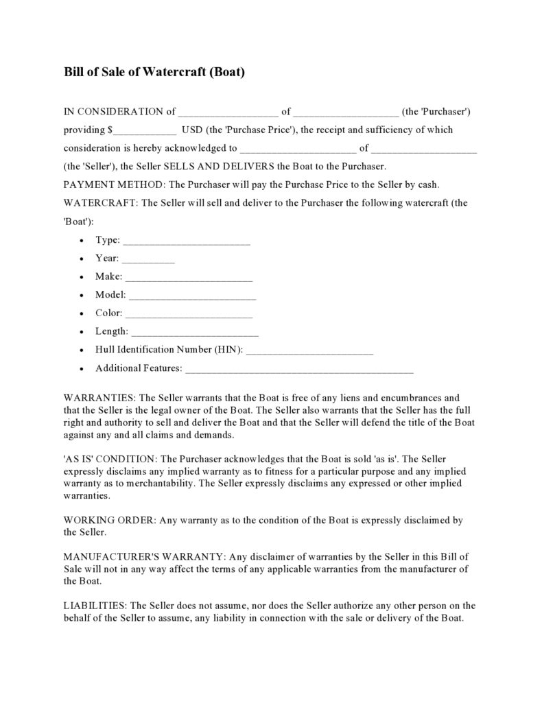 41 Great Boat Bill of Sale Templates [All States] ᐅ TemplateLab