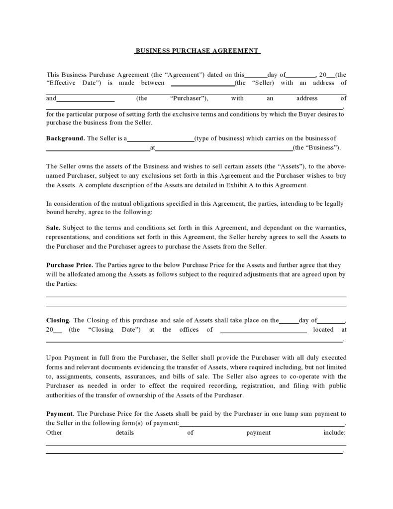 41 Free Business Purchase Agreement Templates (Word)