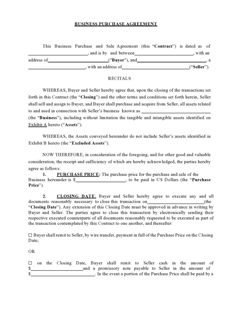 41 Free Business Purchase Agreement Templates (Word)