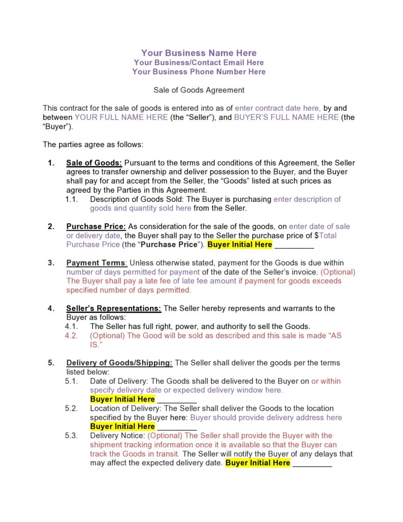 41 Free Business Purchase Agreement Templates (Word)