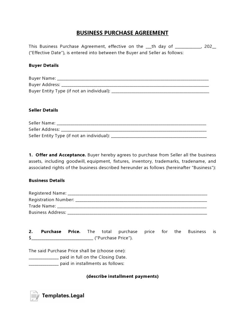 41 Free Business Purchase Agreement Templates (Word)