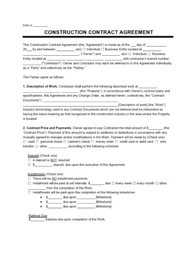41 Simple Construction Contract Templates [100% Free]