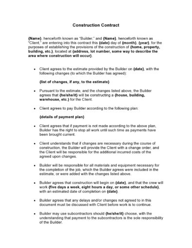 41 Simple Construction Contract Templates [100% Free]