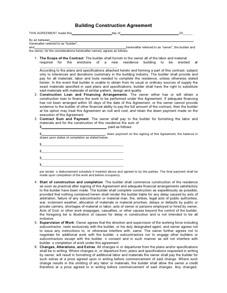 41 Simple Construction Contract Templates [100% Free]