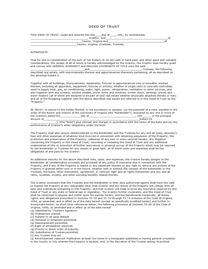 42 Comprehensive Deed of Trust Forms [Word] ᐅ TemplateLab