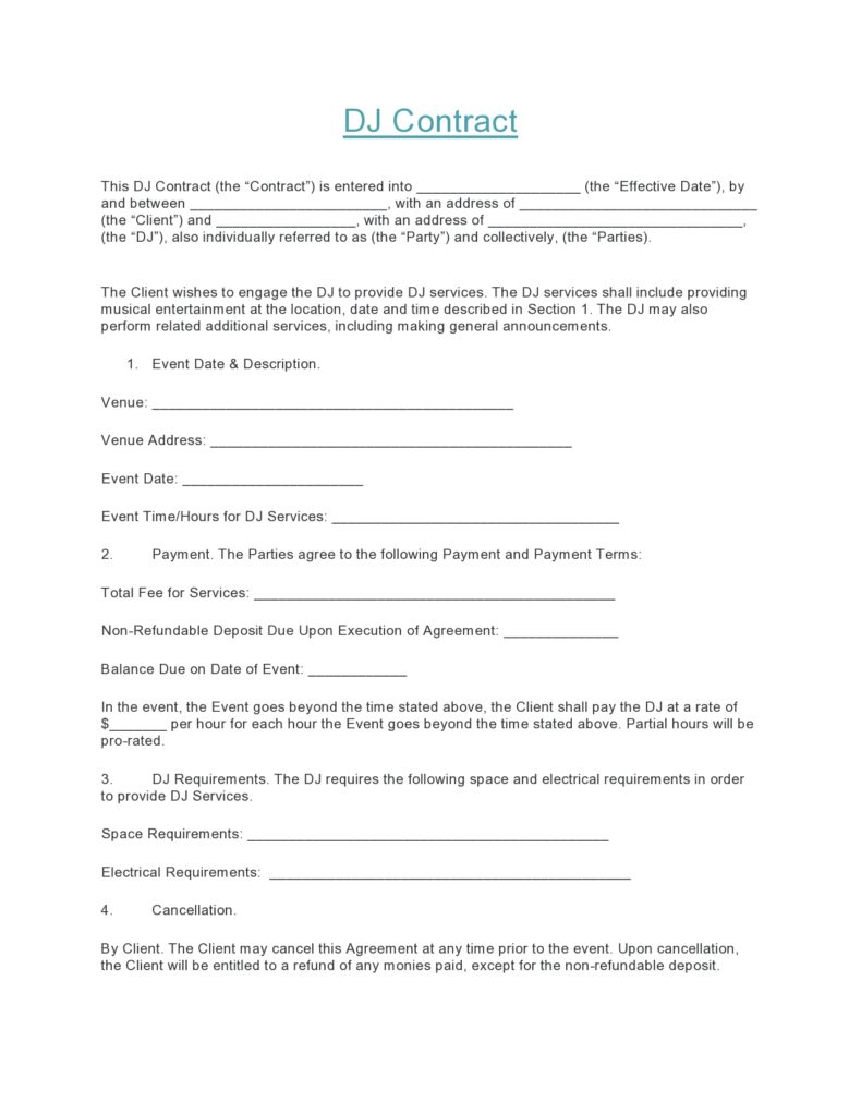 42 Professional DJ Contract Templates [Wedding, Mobile...]