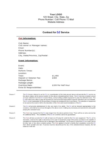 42 Professional DJ Contract Templates [Wedding, Mobile...]