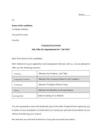 42 Professional Employment Offer Letter Templates [Word]