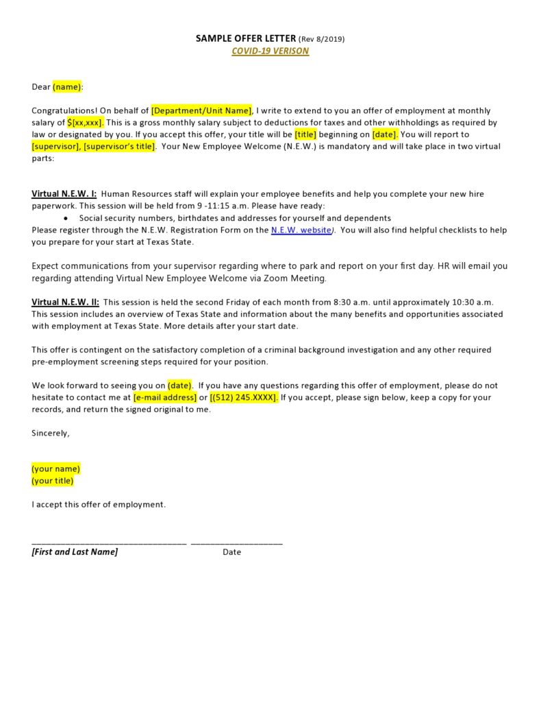 42 Professional Employment Offer Letter Templates [Word]