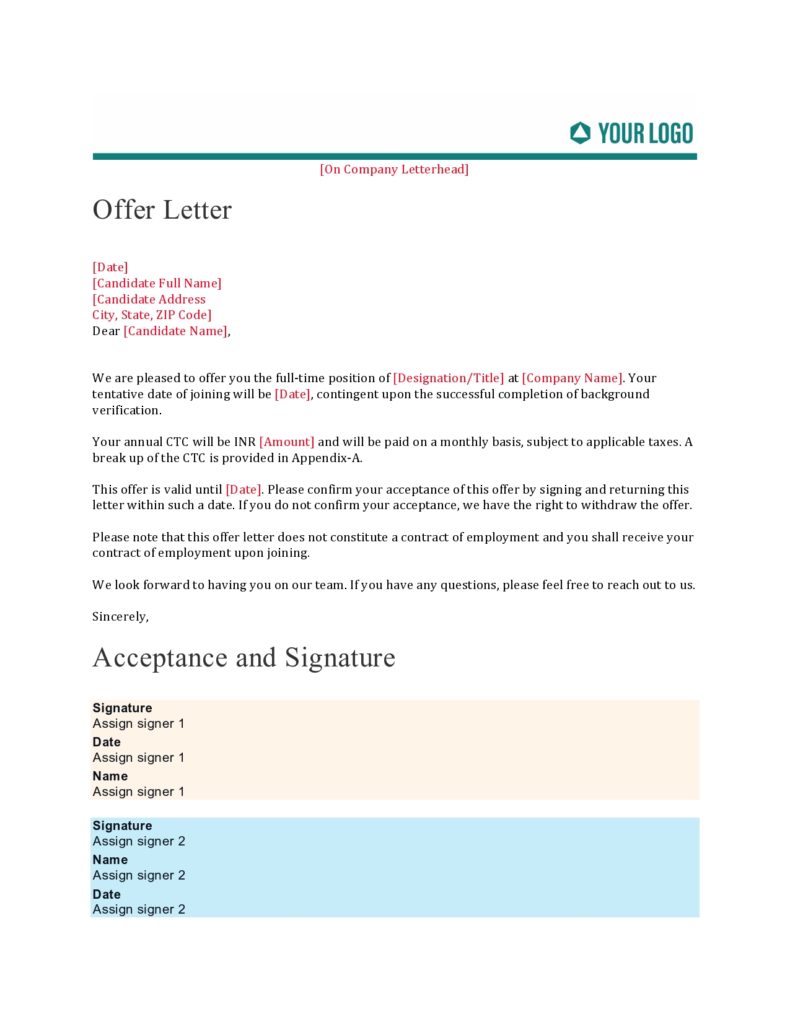 42 Professional Employment Offer Letter Templates [Word]