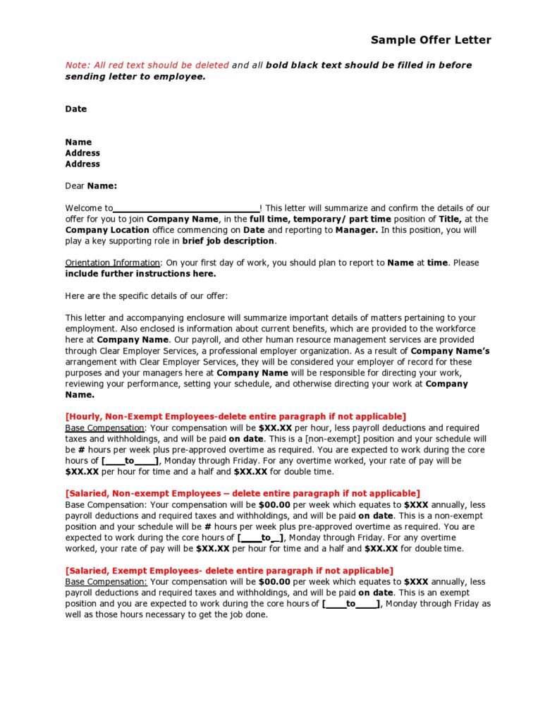 42 Professional Employment Offer Letter Templates [Word]