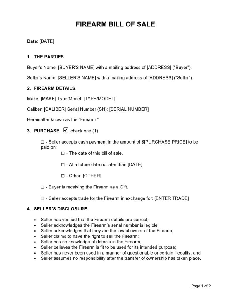 38 Free Gun Bill of Sale Templates & Forms [All States] ᐅ TemplateLab