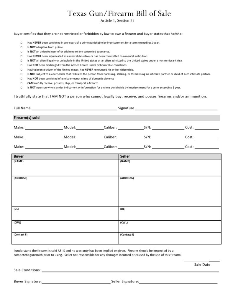 38 Free Gun Bill of Sale Templates & Forms [All States] ᐅ TemplateLab