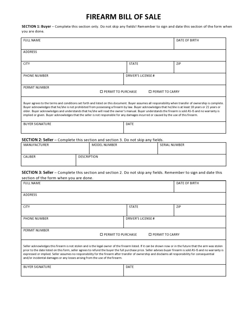 38 Free Gun Bill of Sale Templates & Forms [All States] ᐅ TemplateLab