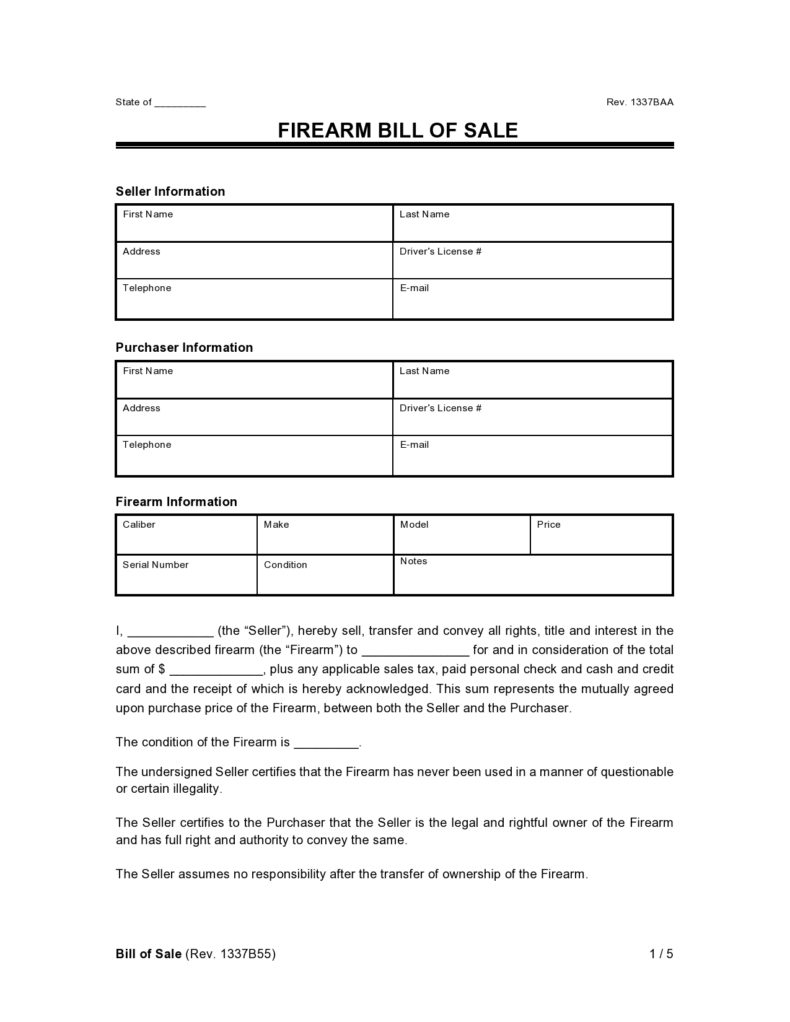 38 Free Gun Bill of Sale Templates & Forms [All States] ᐅ TemplateLab