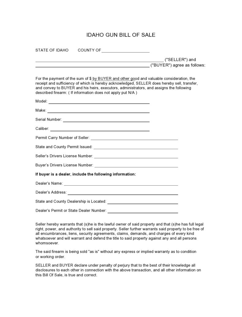 38 Free Gun Bill of Sale Templates & Forms [All States] ᐅ TemplateLab