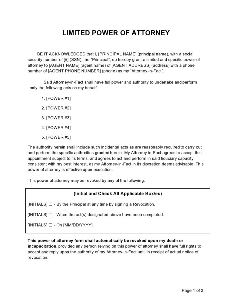 40 Free Limited Power of Attorney Forms [Special PoA]