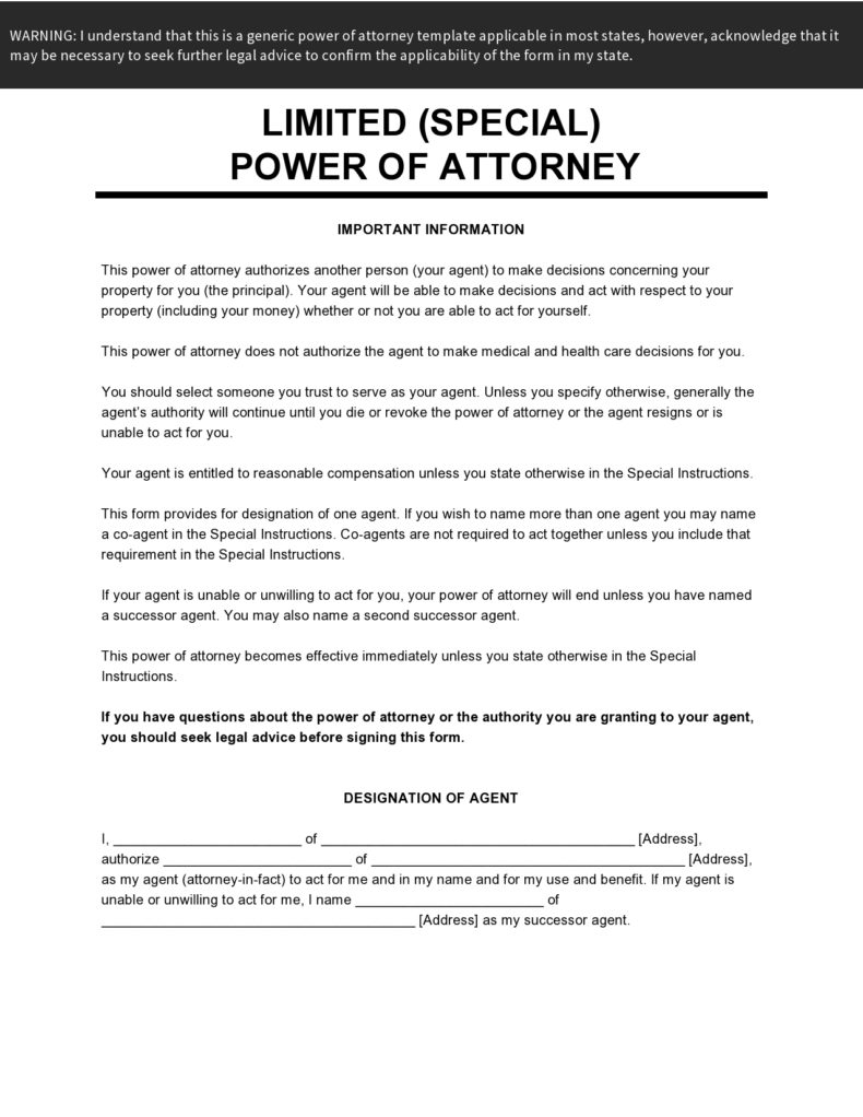 40 Free Limited Power of Attorney Forms [Special PoA]