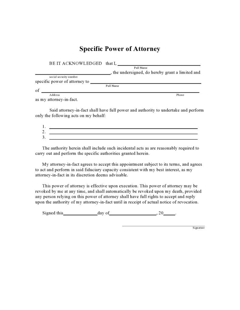 40 Free Limited Power of Attorney Forms [Special PoA]