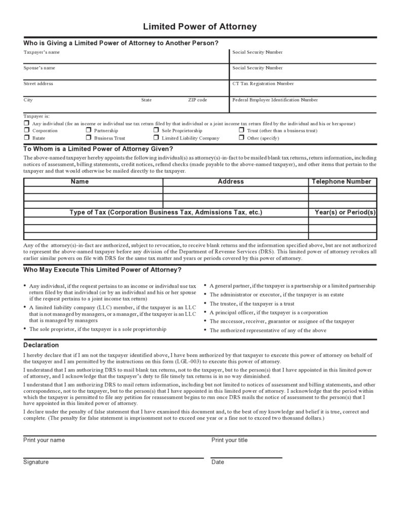 40 Free Limited Power of Attorney Forms [Special PoA]