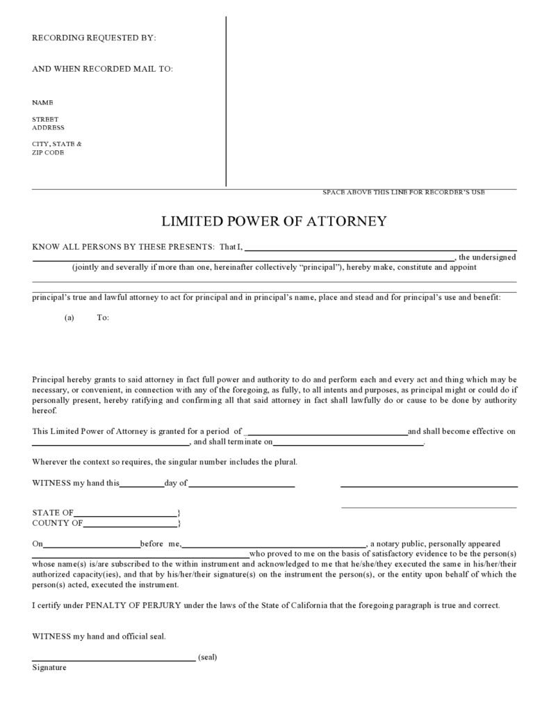 40 Free Limited Power of Attorney Forms [Special PoA]