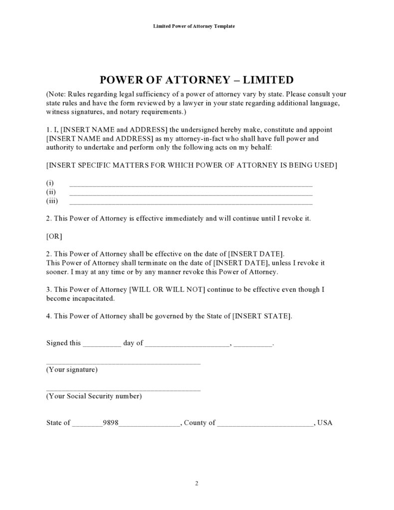 40 Free Limited Power of Attorney Forms [Special PoA]