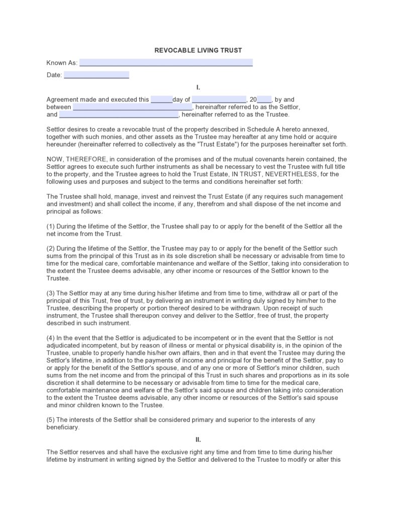 34 Free Living Trust Forms ( & Documents) ᐅ TemplateLab