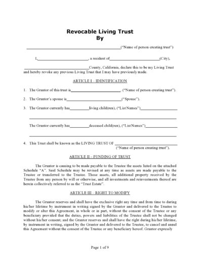 34 Free Living Trust Forms ( & Documents) ᐅ TemplateLab