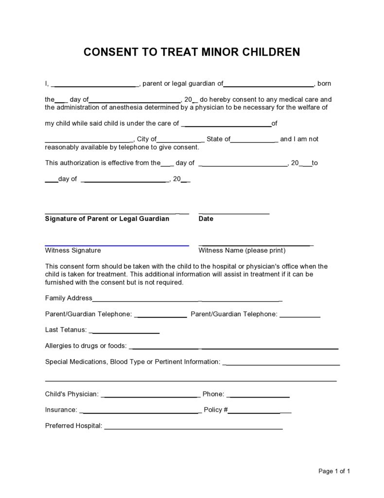 43 Printable Medical Consent Forms for Minor (Free)