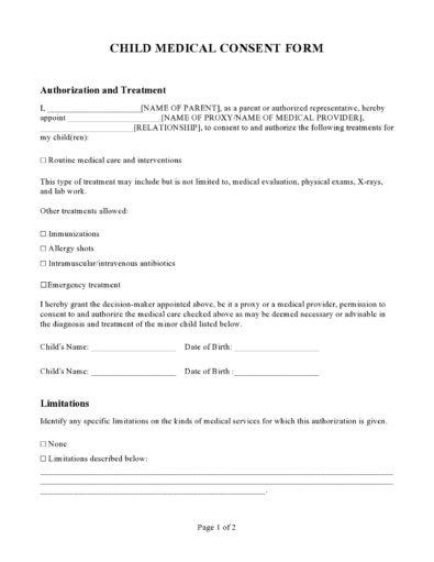 43 Printable Medical Consent Forms for Minor (Free)