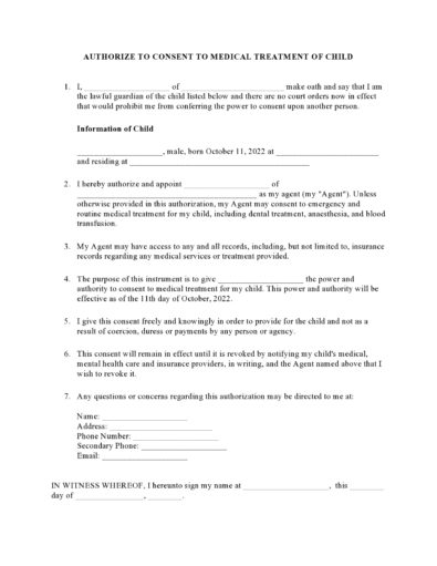43 Printable Medical Consent Forms for Minor (Free)
