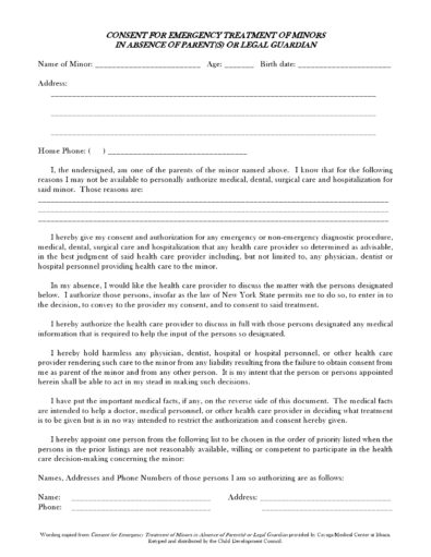 43 Printable Medical Consent Forms for Minor (Free)