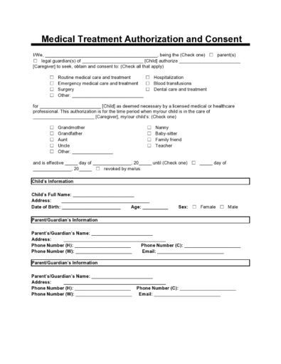 43 Printable Medical Consent Forms for Minor (Free)