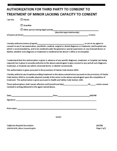 43 Printable Medical Consent Forms for Minor (Free)